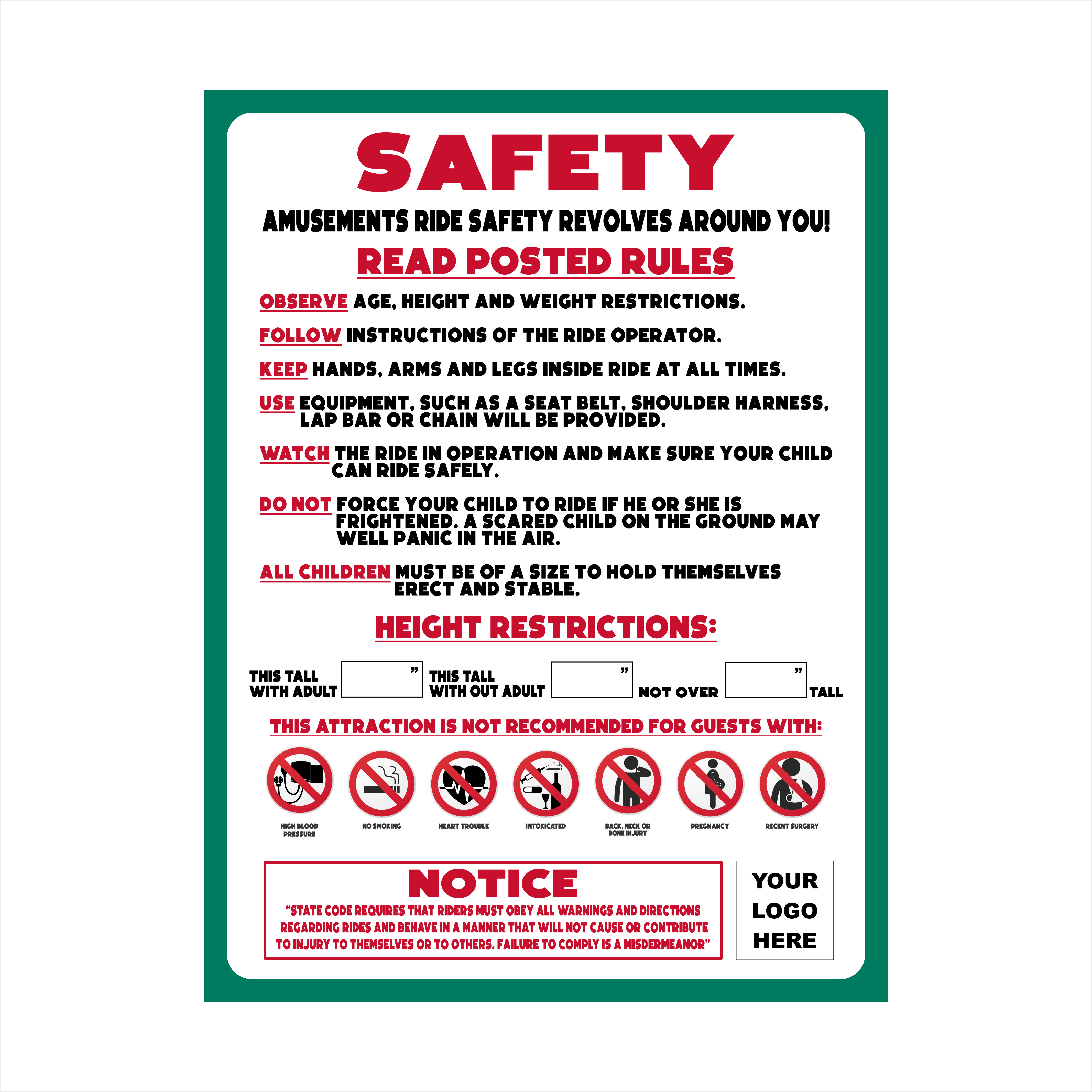 Safety Rules Sign for Amusement Rides – Amusement Graphix